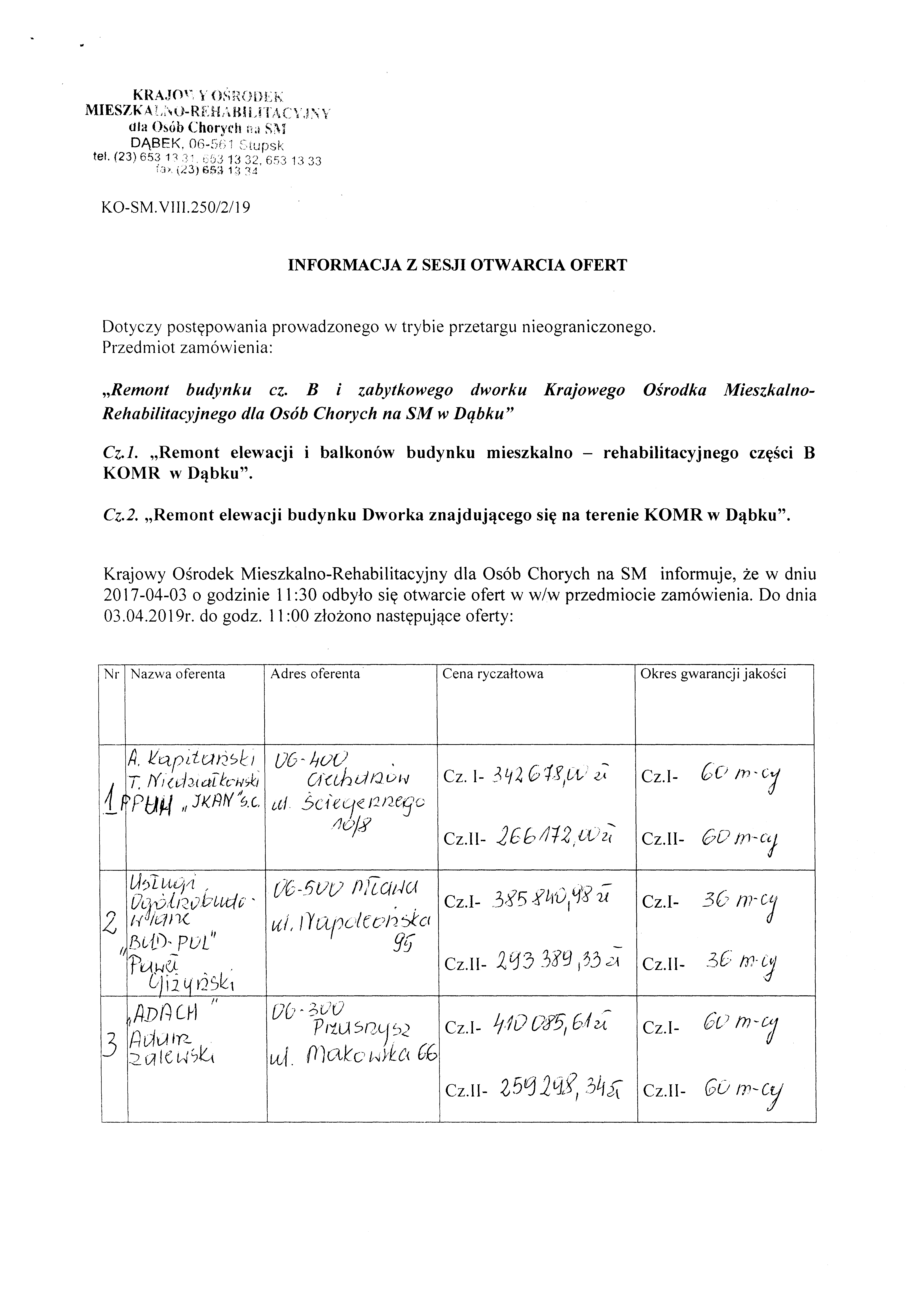 Informacja z sesji otwarcia - Biuletyn Informacji Publicznej - KOMR Dąbek Informacja z sesji otwarcia - Biuletyn Informacji Publicznej - KOMR Dąbek